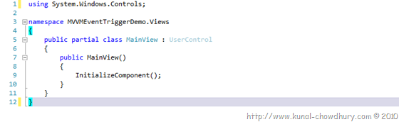 Using EventTrigger in XAML for MVVM – No Code Behind Code